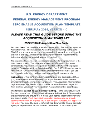 ESPC ENABLE Acquisition Plan Template Doc Template | pdfFiller