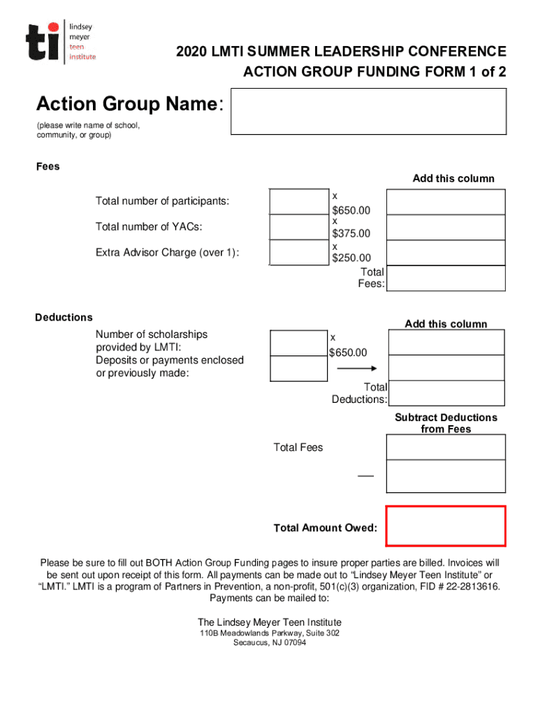 Fillable Online Action Group Name: - The Lindsey Meyer Teen Institute ...