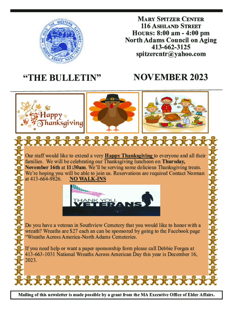 Fillable Online North Adams Council On Aging Mary Spitzer Center Fax ...