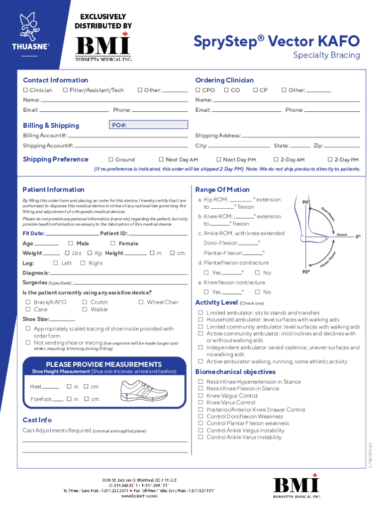 Fillable Online SpryStep Vector KAFO Fax Email Print - pdfFiller