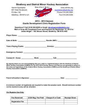 Fillable Online SDMHA - Goalie Development Clinic Registration Form Fax Email Print - pdfFiller