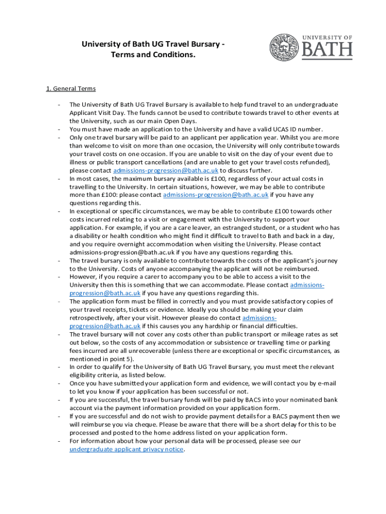 Fillable Online Travel bursary application form and terms and conditions Fax Email Print - pdfFiller