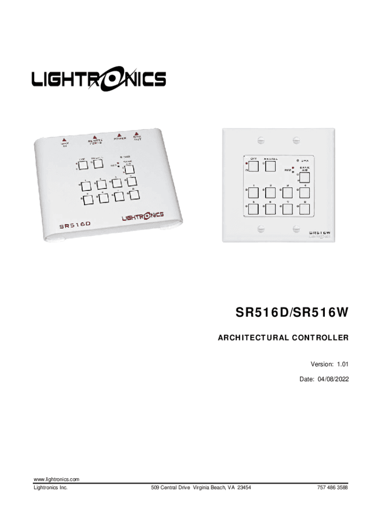 Fillable Online Lightronics SR516W Wall Mount Architectural Controller ...