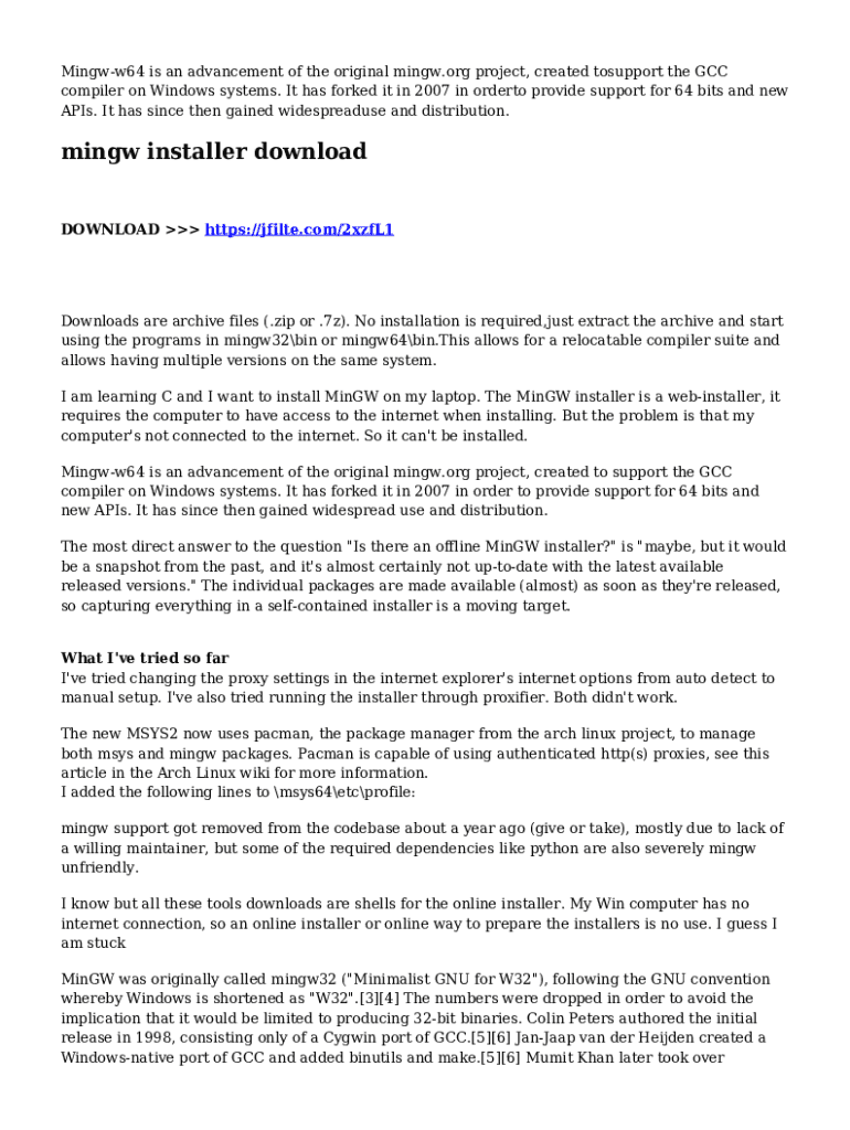Fillable Online Mingw Installer Download Fax Email Print - pdfFiller