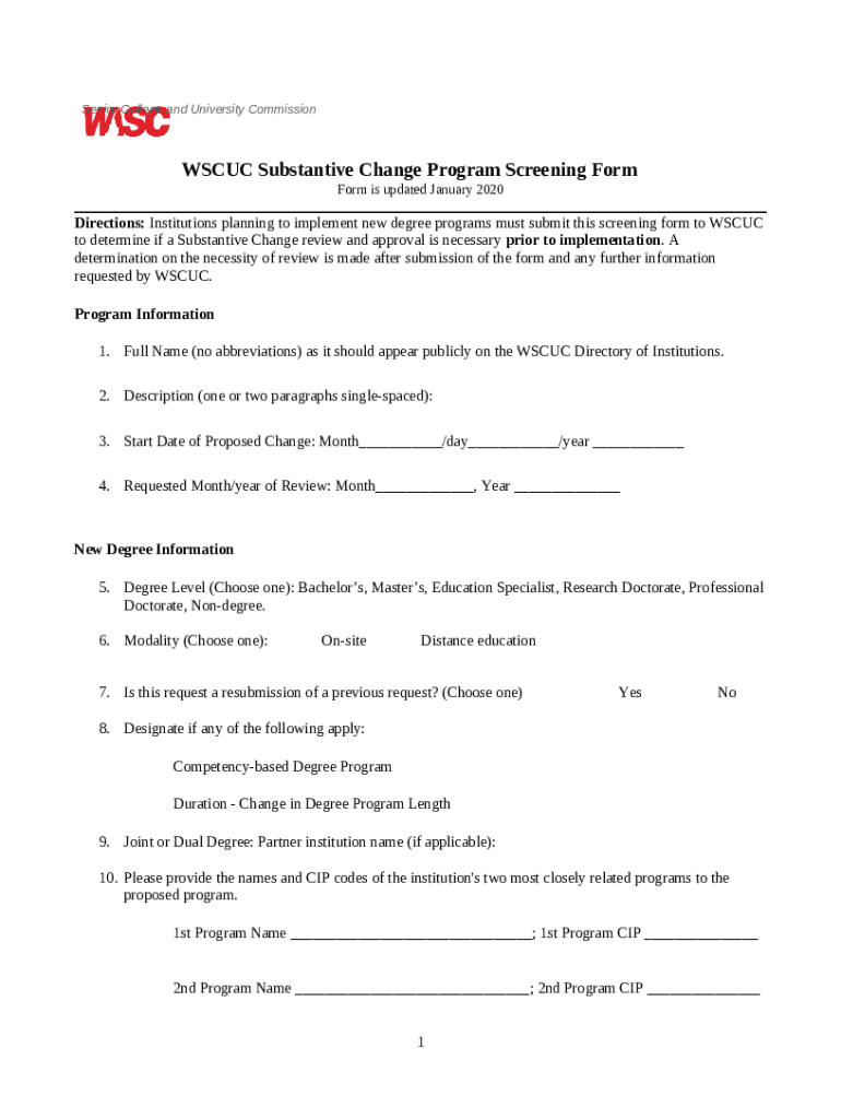 Guidelines for Substantive Change Submission Doc Template | pdfFiller