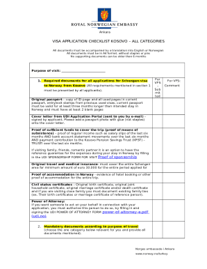 of 2 CHECKLIST FOR VISA APPLICATION FOR NORWAY ... Doc Template | pdfFiller