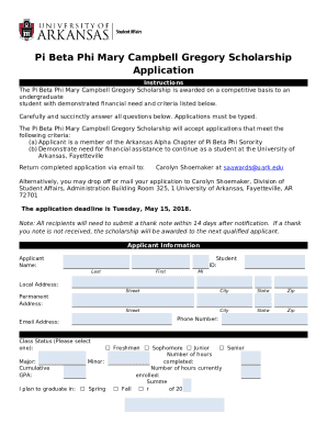 Pi Beta Phi Mary Campbell Gregory Scholarship Application Doc Template ...