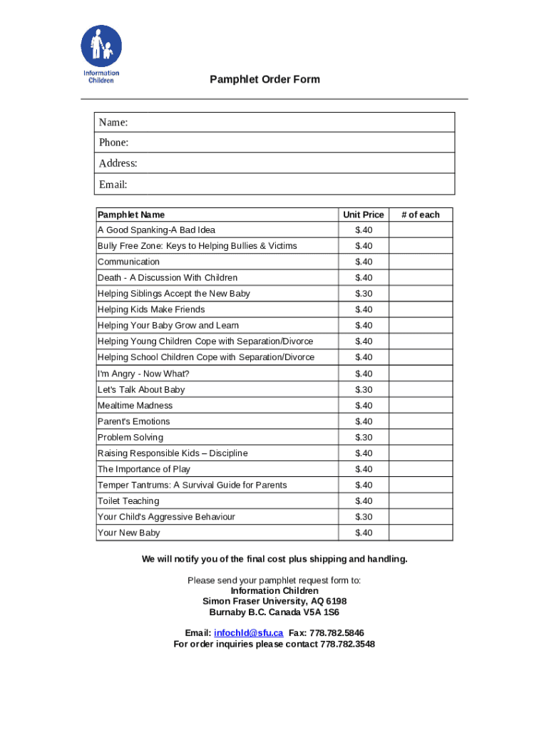 Pamphlet request Doc Template | pdfFiller