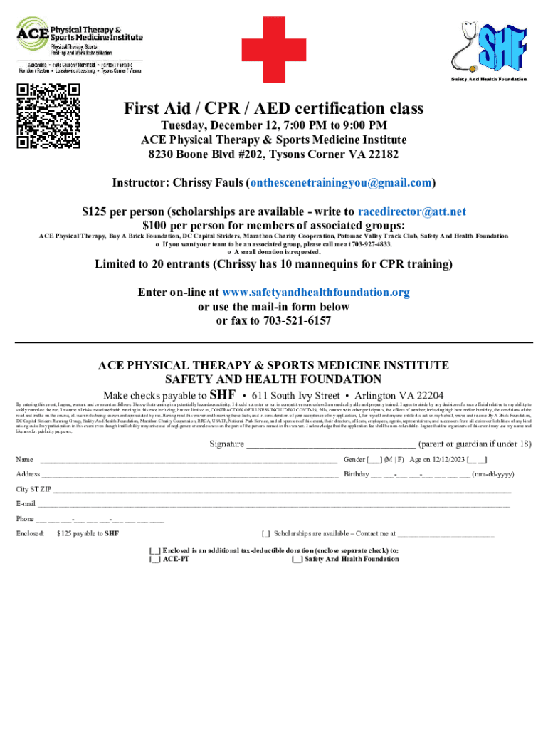 Fillable Online First Aid / CPR / AED Certification at ACE Physical Therapy ... Fax Email Print ...
