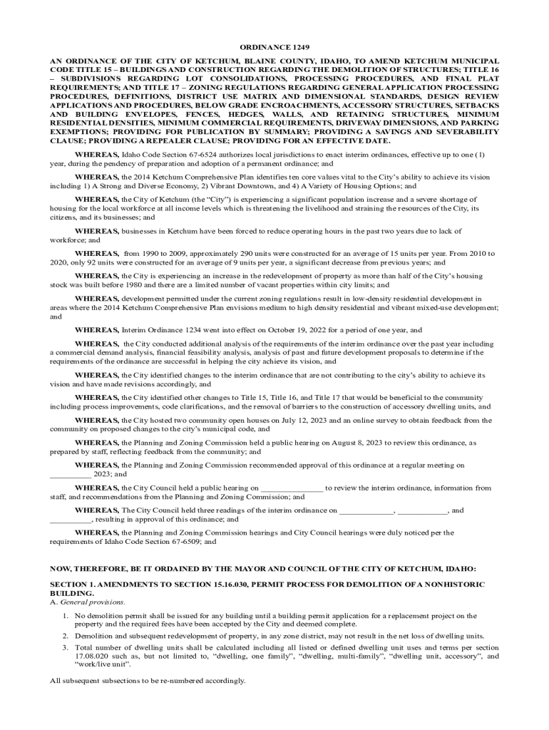 Fillable Online ordinance 1249 Fax Email Print - pdfFiller