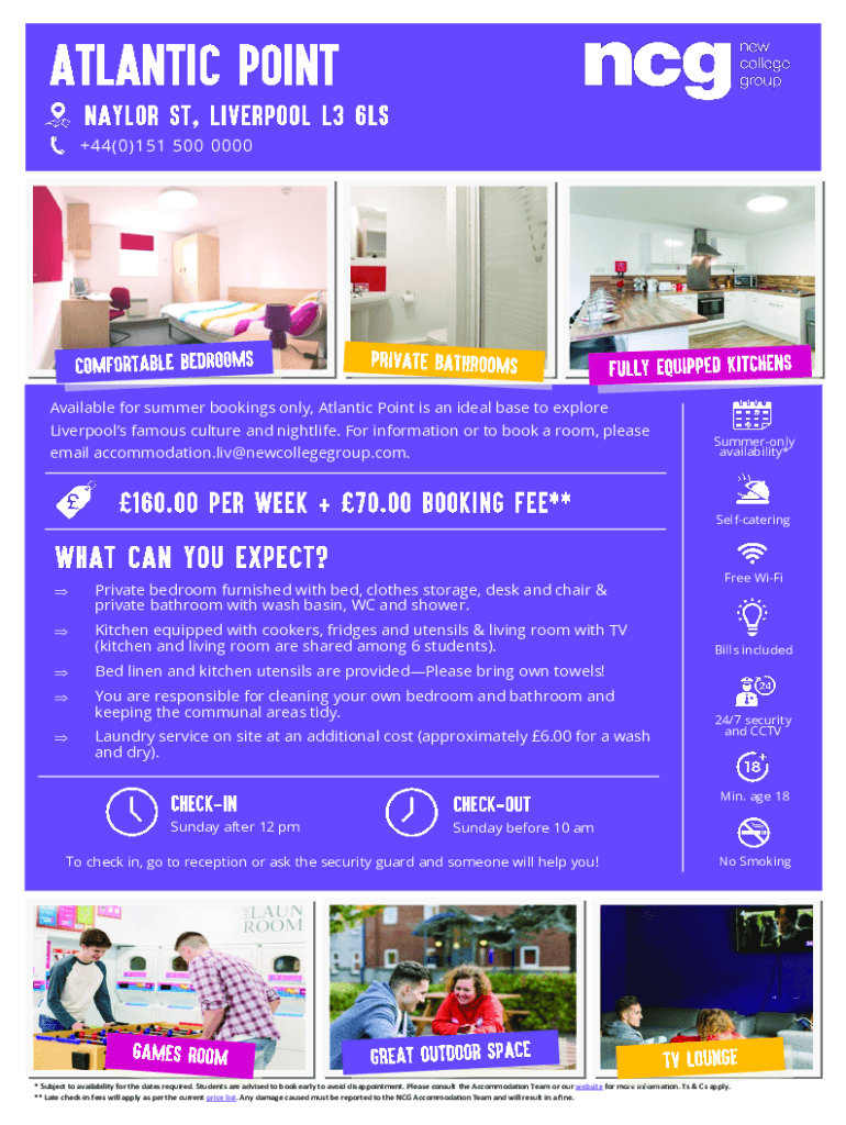 Fillable Online Available for summer bookings only, Atlantic Point is ...