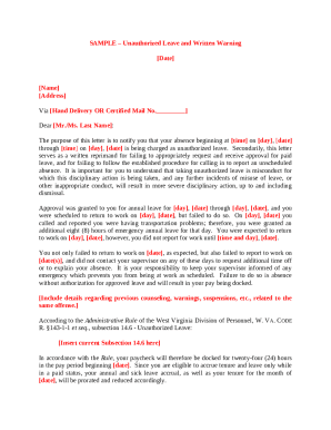 unauthorized leave warning letter Doc Template - personnel wv Doc ...