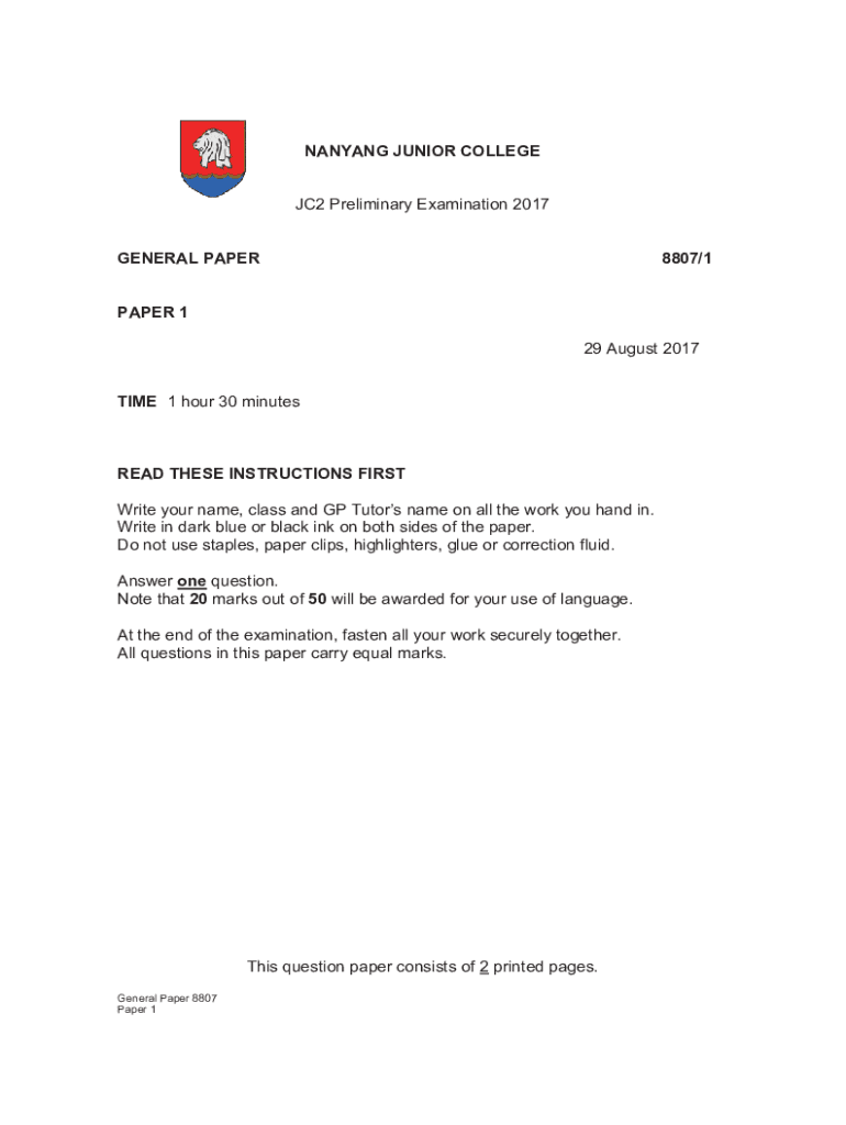 Fillable Online GP 8806 : General Paper - National University of ...