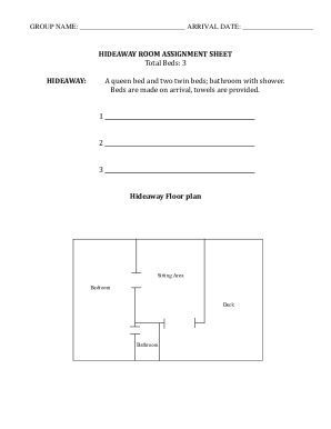 Fillable Online HIDEAWAY ROOM ASSIGNMENT SHEET Total Beds Fax Email ...
