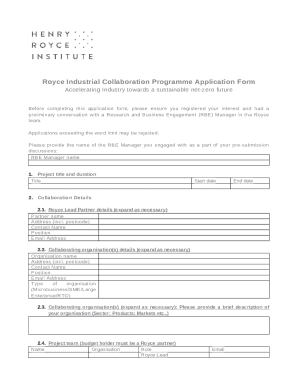 Royce Industrial Collaboration Programme Application Doc Template | pdfFiller