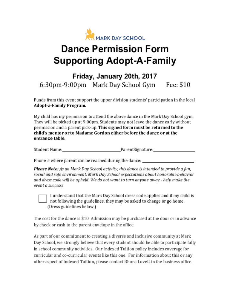 Fillable Online Dance Permission Form Supporting Adopt-A-Family Fax Email Print - pdfFiller
