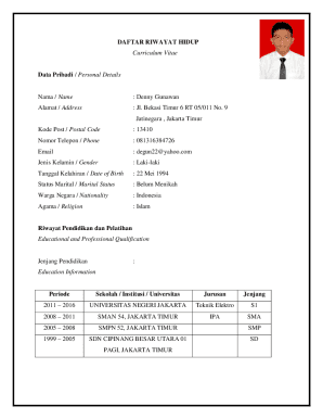 Fillable Online DAFTAR RIWAYAT HIDUP Curriculum Vitae Data Pribadi / ... Fax Email Print - pdfFiller