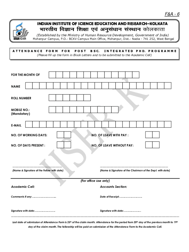 Fillable Online Form - 6 Attendance Sheet for Post Bsc. Fax Email Print - pdfFiller