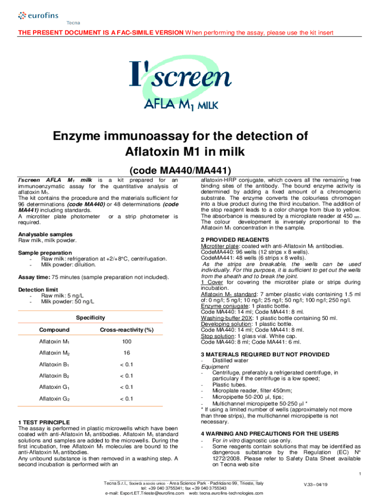 Fillable Online Determination Of Aflatoxin M1 In Milk And Infant