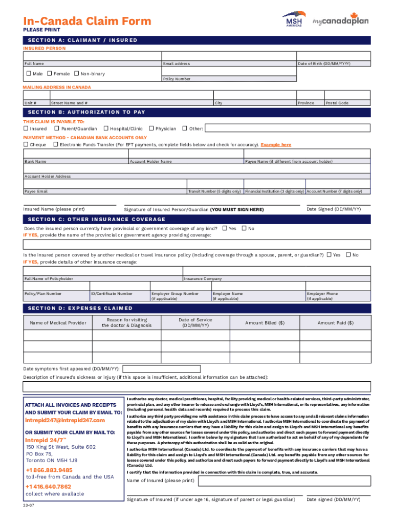 Fillable Online StudyInsured In-Canada Claim Form Fax Email Print ...