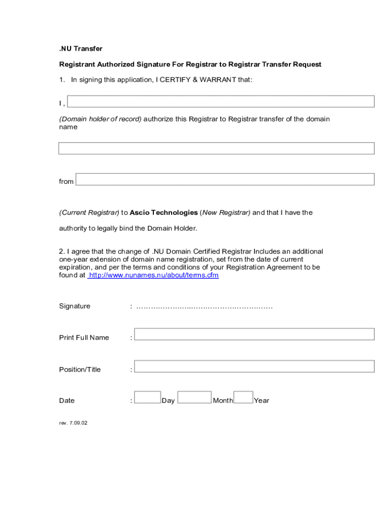 Fillable Online Transfer domain if old registrar doesn't provide Auth code Fax Email Print ...