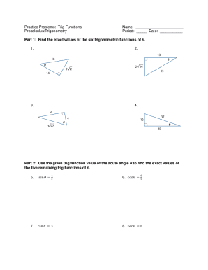 Fillable Online Finding Exact Values of Trig Functions (20 Practice ...