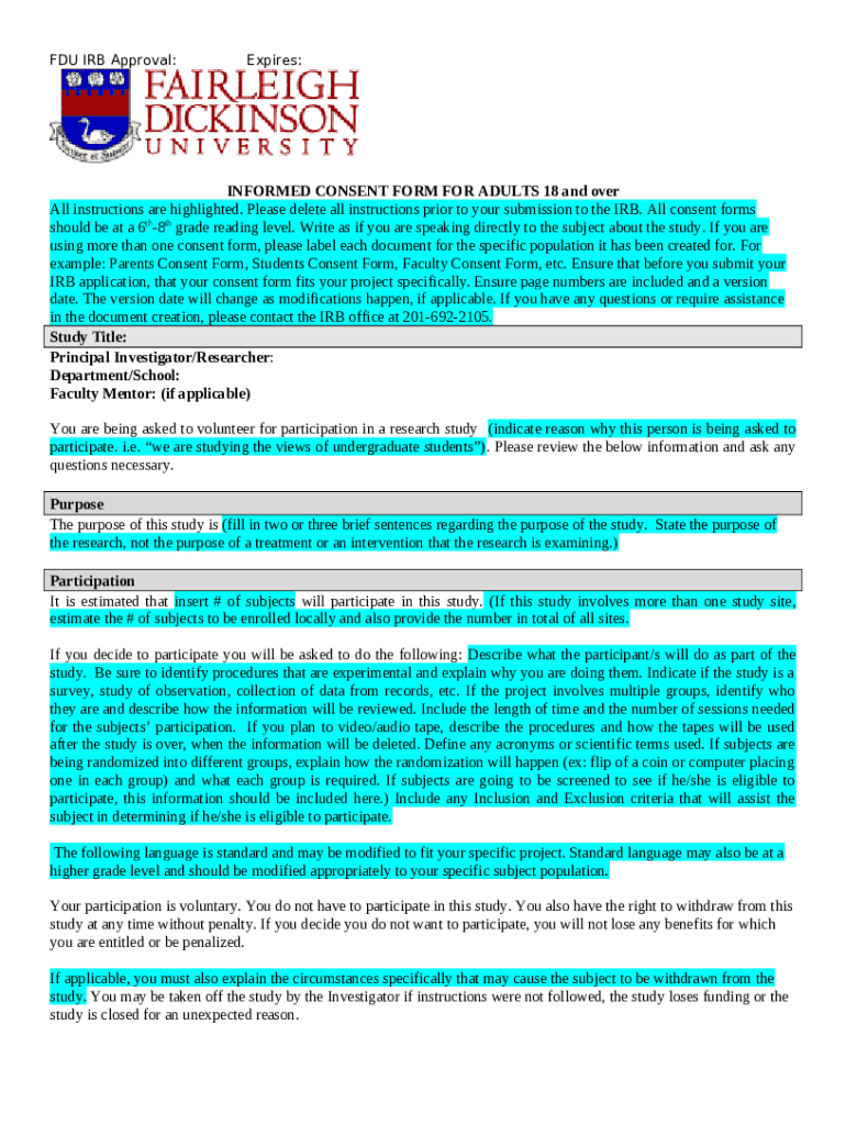 Institutional Review Board (IRB): Consent Doc Template | pdfFiller