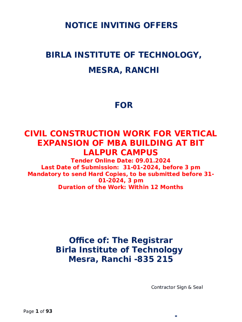 Welcome to BIT Lalpur Doc Template | pdfFiller