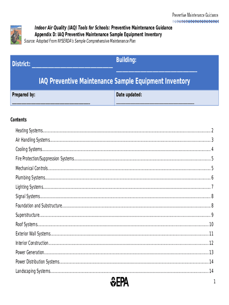 IAQ Preventive Maintenance Sample Equipment Inventory Doc Template ...