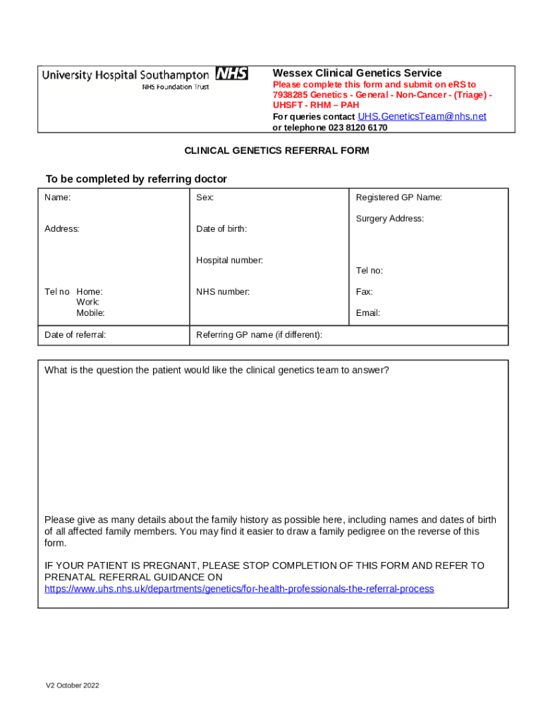 General Genetics Referral Doc Template Pdffiller