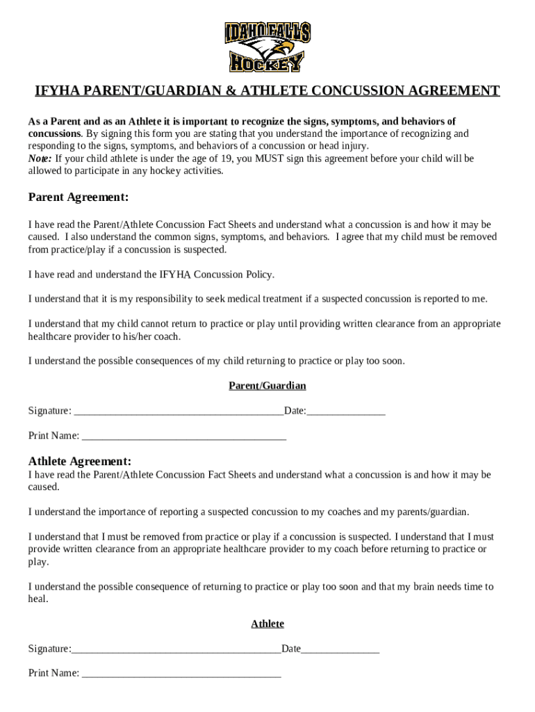 ifyha parent/guardian & athlete concussion agreement Doc Template ...