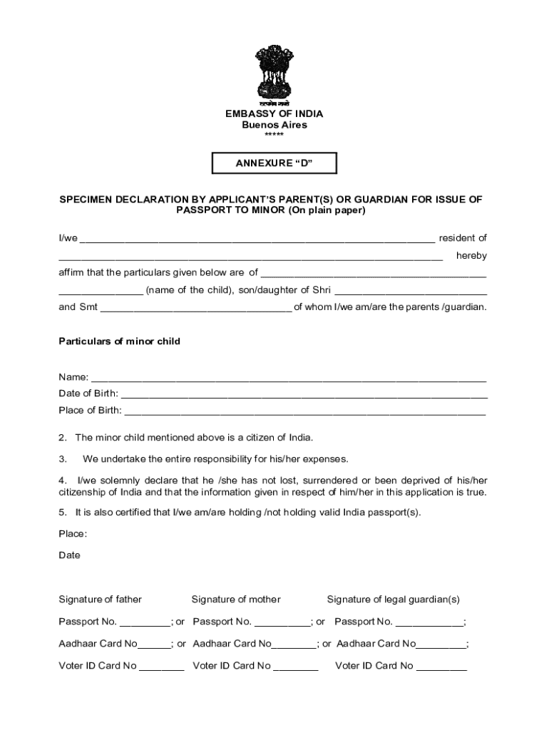 Fillable Online 2020-2024 Form India Annexure-H Specimen Affidavit ...
