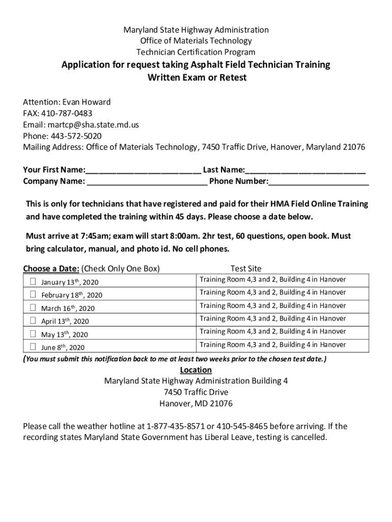 Fillable Online MDOT SHA Certified Concrete Plant Tech Letter Fax Email ...