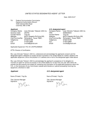 Fillable Online US Agent Designation for Service of Process Fax Email ...