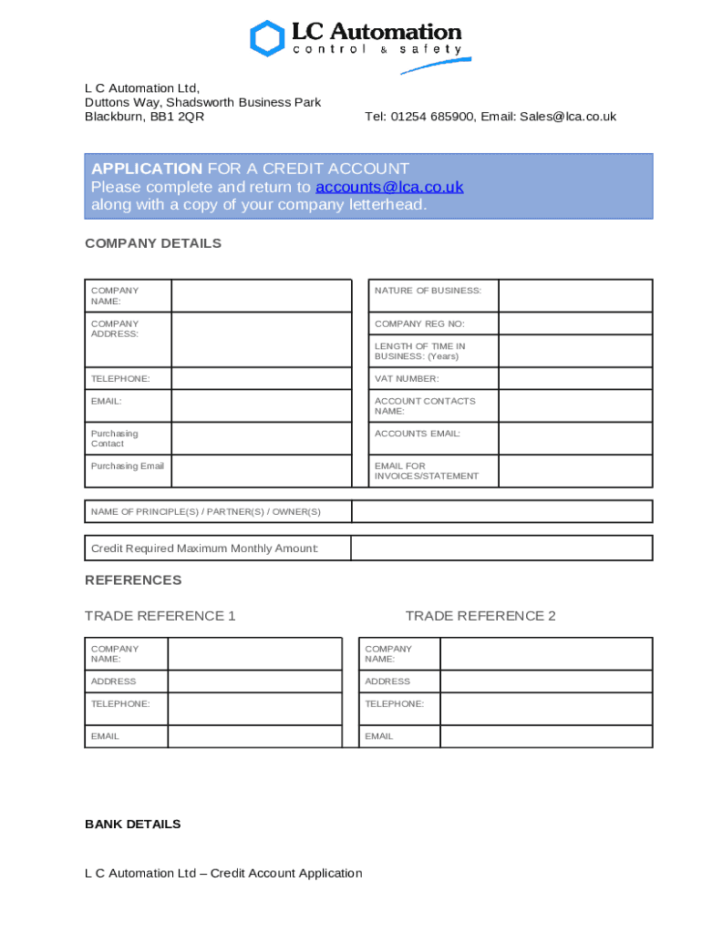 IT GOVERNANCE CREDIT ACCOUNT APPLICATION ... Doc Template | pdfFiller