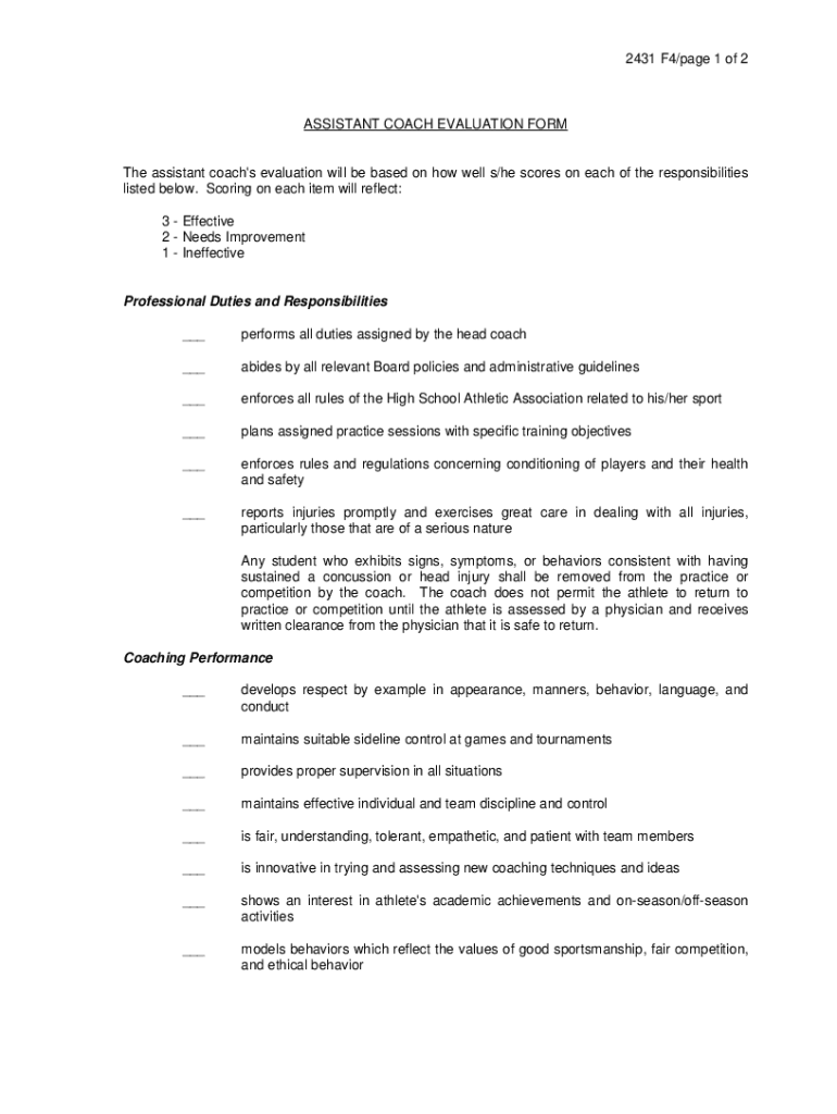 Assistant Coach Evaluation Form - Fill Online, Printable: Fill out ...