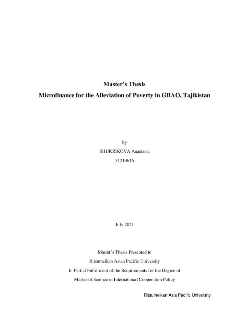 Fillable Online Master's Thesis Microfinance for the Alleviation of ...