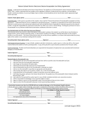 Fillable Online Electronic Acceptable Use Policy Agreement. ... Fax ...