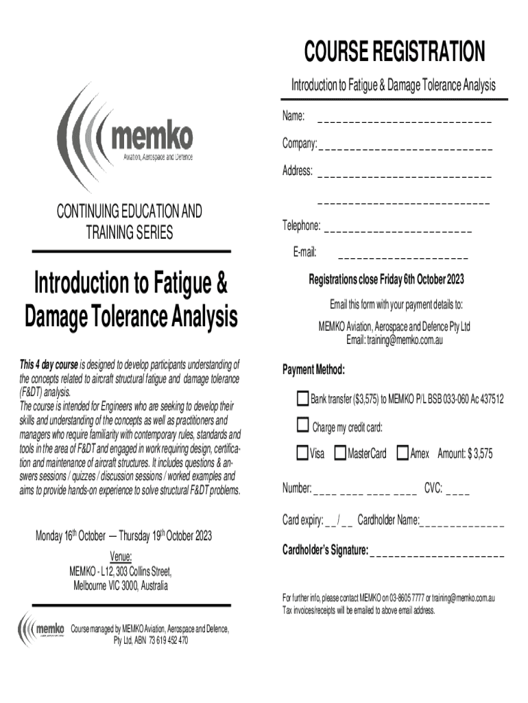 Fillable Online Introduction to Fatigue & Damage Tolerance Analysis Fax ...