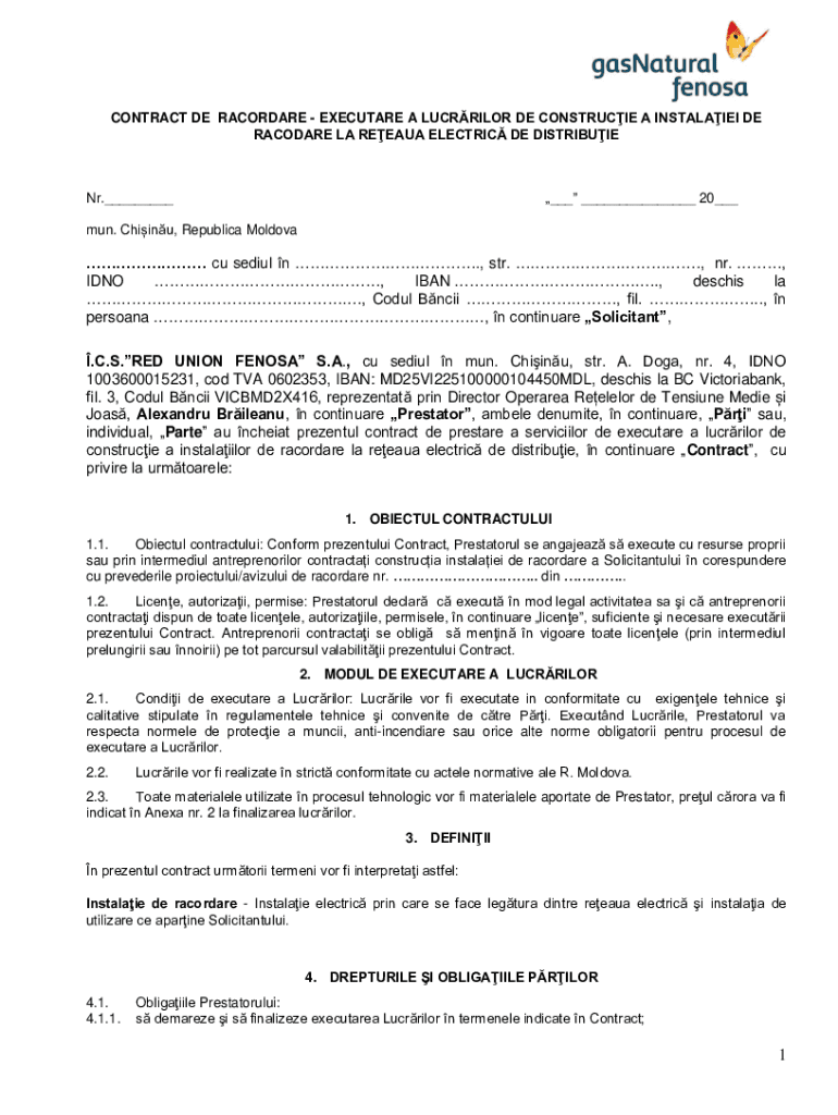 Fillable Online contract de racordare - executare a lucrrilor de construcie ... Fax Email Print ...