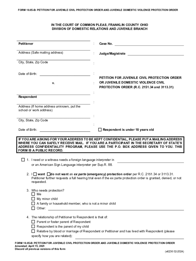 Fillable Online drj fccourts Form 10.05-B Petition for Juvenile Civil ...