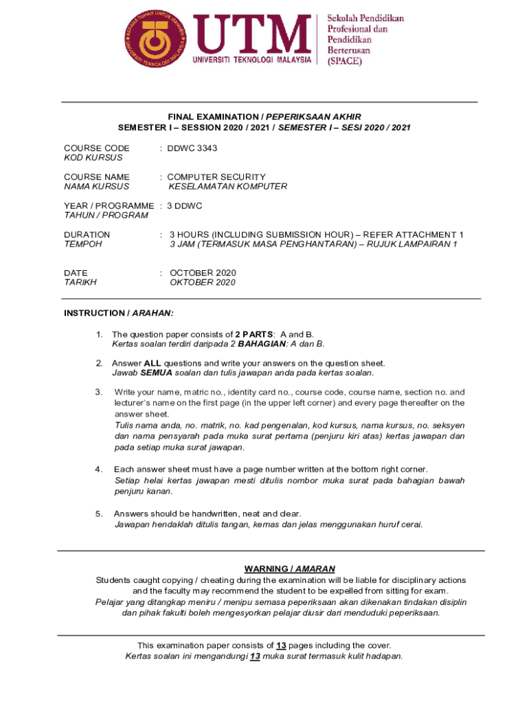 Fillable Online SBSD 3113 FINAL EXAM PART I SEM I 2020 2021.pdf Fax ...