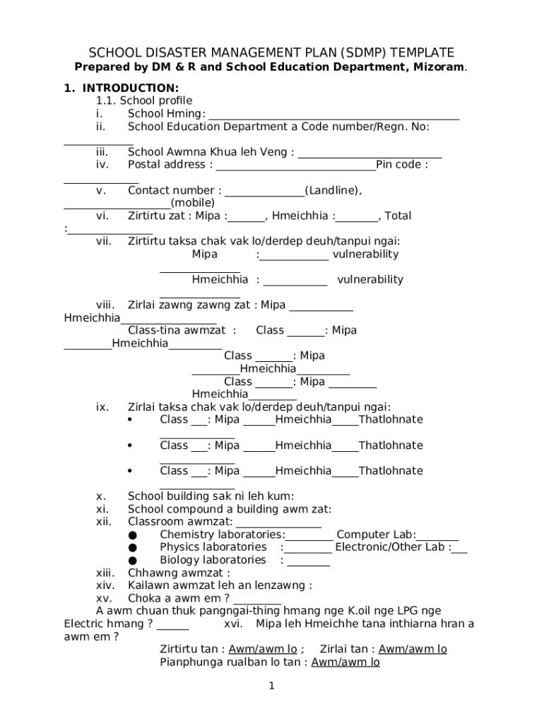 Template for School Disaster Risk Management Plan (SDRMP) Doc Template ...