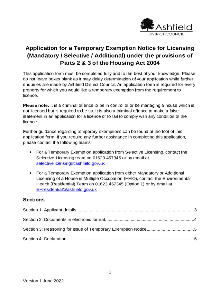 Application for a temporary exemption notice from licensing ... Doc Template | pdfFiller