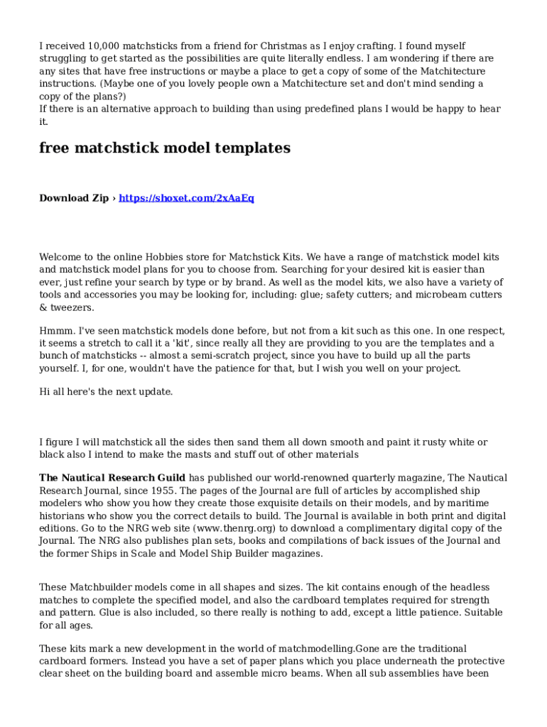 Fillable Online Free Matchstick Model Templates Fax Email Print - pdfFiller