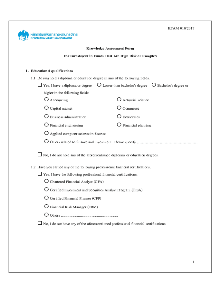 Fillable Online ( KTAM 010-2560-Knowledge Assessment Form ...