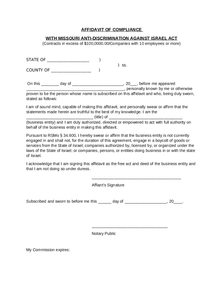 Anti-Discrimination Against Israel Affidavit.docx Doc Template | pdfFiller