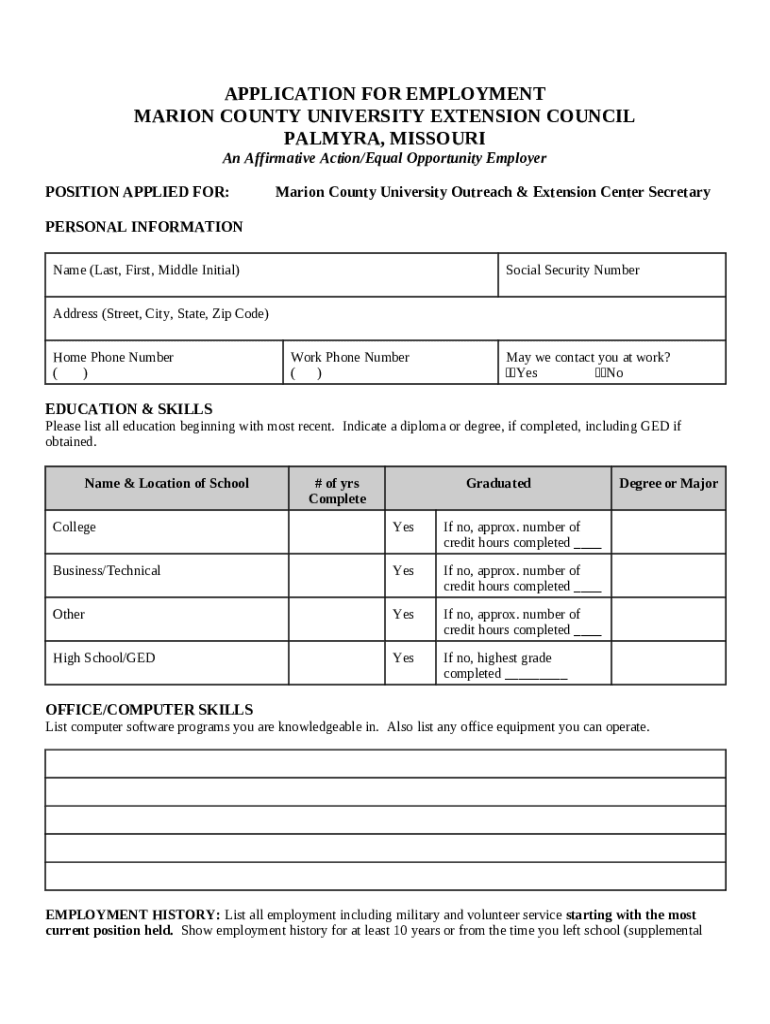 Application for Employment Marion County ... - extension missouri Doc ...