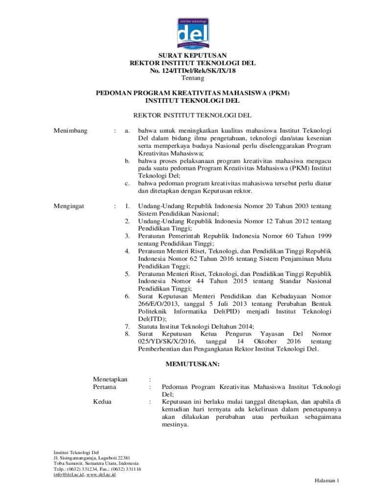 Fillable Online Surat Keputusan Rektor IT Del Fax Email Print - pdfFiller