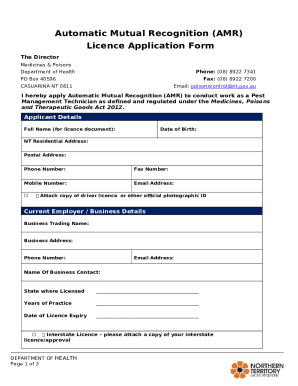 Automatic mutual recognition (AMR) licence notification - nt gov Doc ...